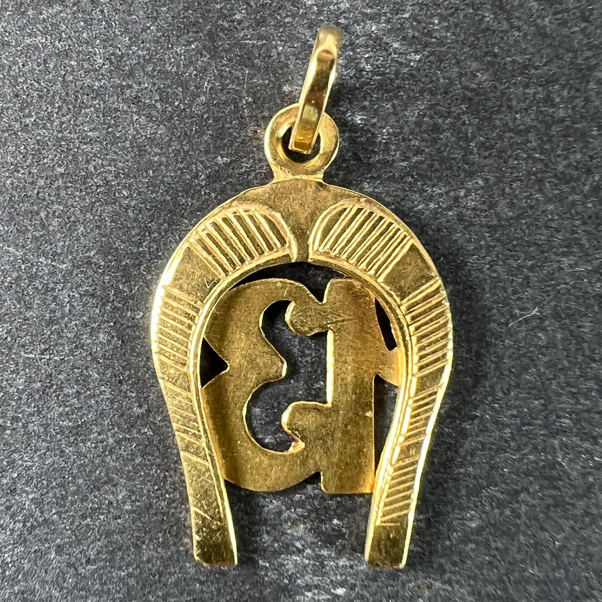 Vintage French Good Luck Horseshoe Number 13 18K Yellow Gold Lucky Cha ...